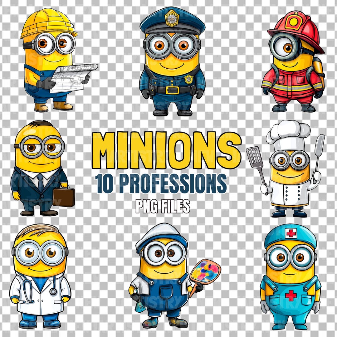 Minions Professions Clipart PNG | Despicable Me Stickers, Mugs (digital ...