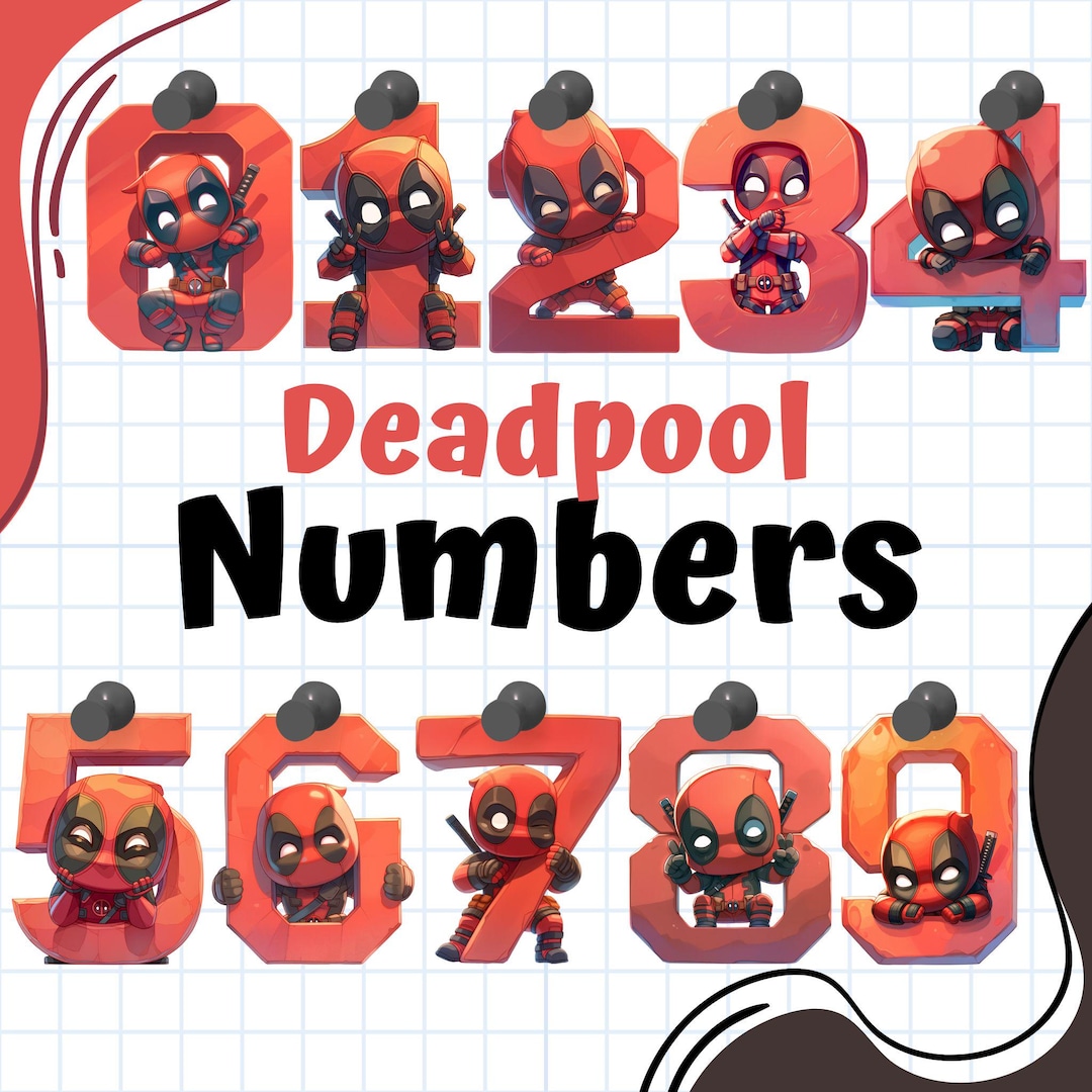Deadpool Numbers Pack | Deadpool 0-9 PNG | Clipart for Kids Birthday ...