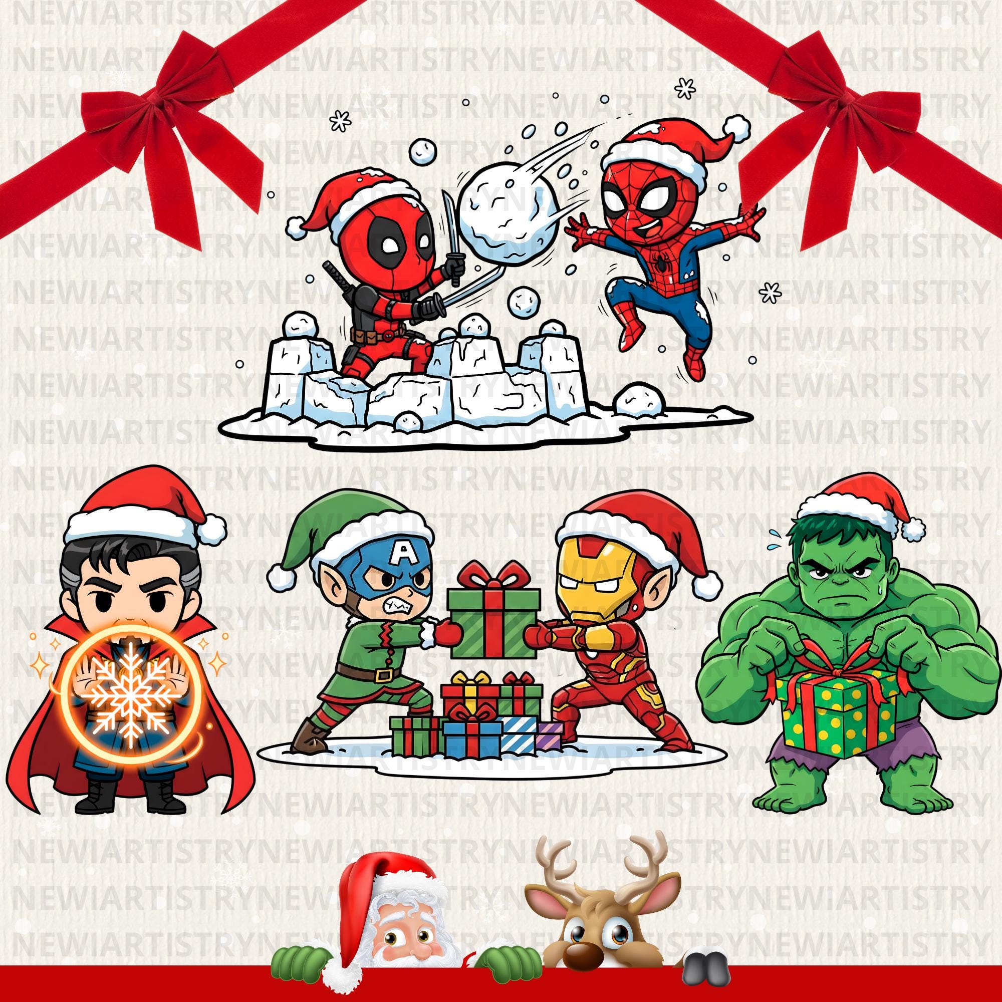 50 Chibi Christmas Superheroes PNG Bundle | Marvel 2D Comic Style ...