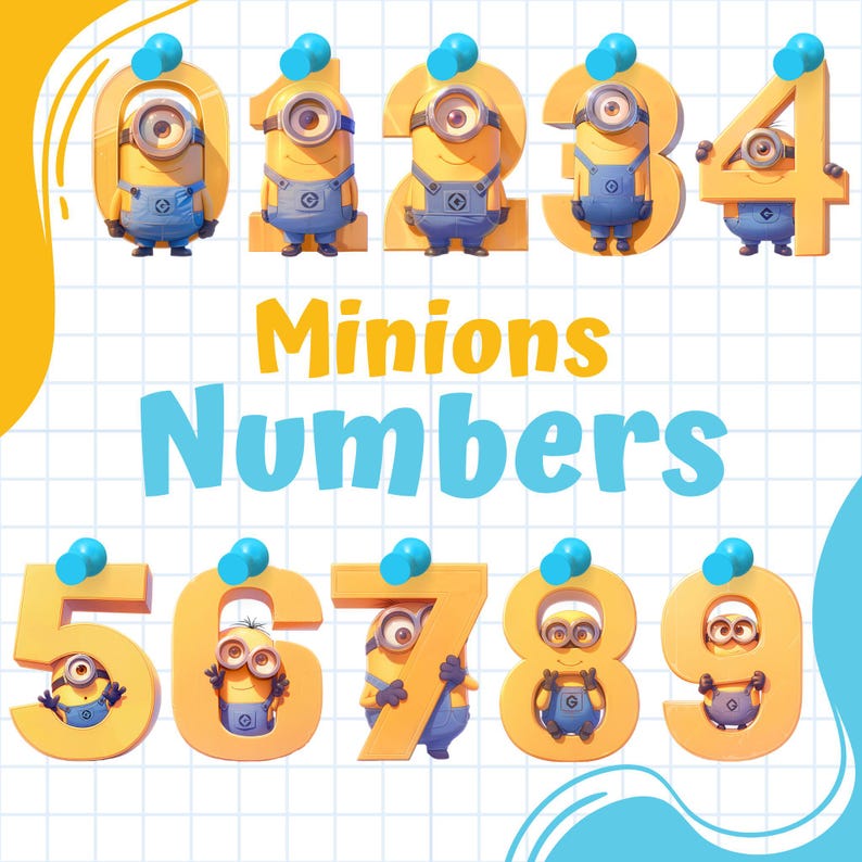 Minions Numbers Clipart: 0-9 PNG, Birthday Party Designs (digital ...