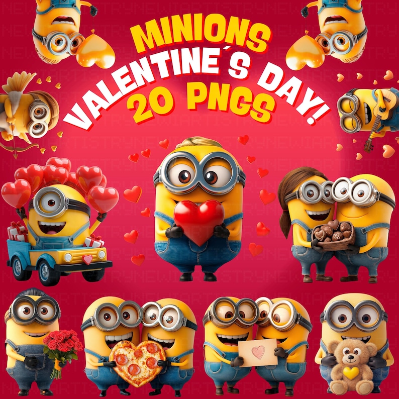 Minions Valentines Day Clipart | 20 PNG Love Designs (commercial Use ...