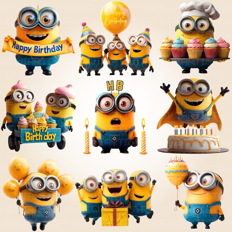 Minions Birthday Clipart | 60 PNG Designs, Commercial Use - Etsy