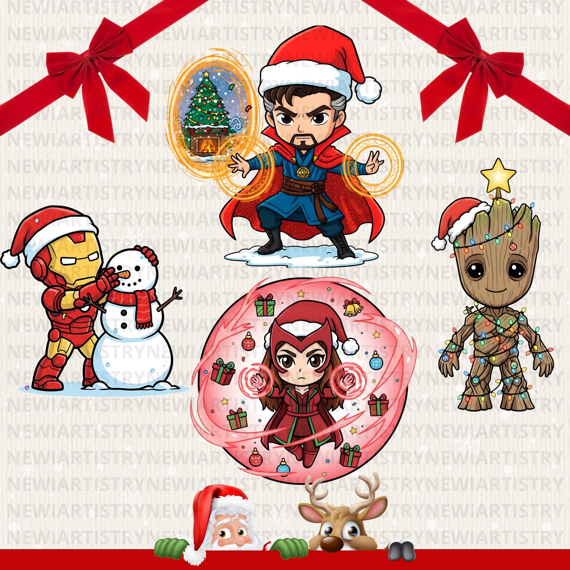 50 Chibi Christmas Superheroes PNG Bundle | Marvel 2D Comic Style ...
