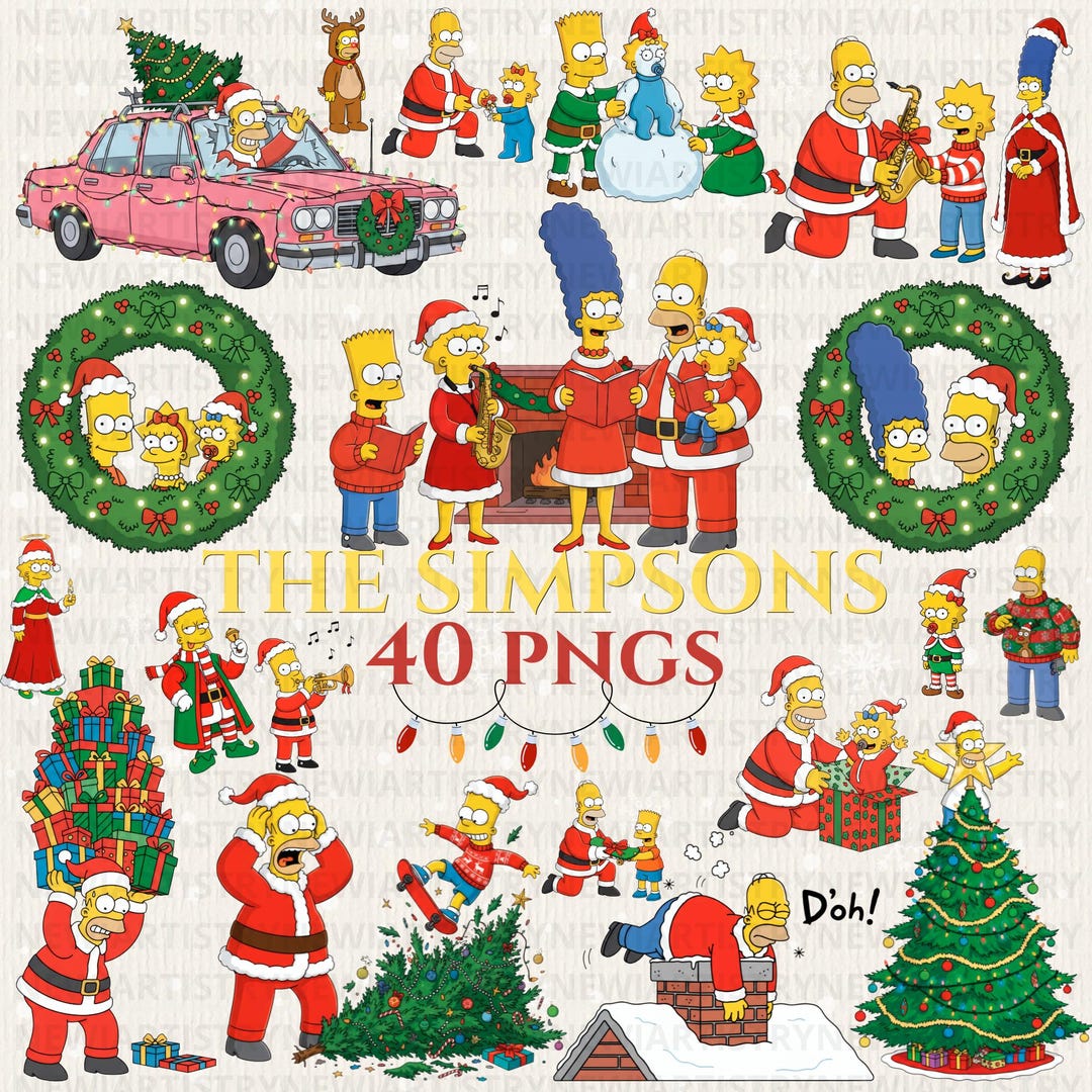 Simpsons Christmas PNG Clipart Bundle, 40 Funny Holiday Cartoons ...