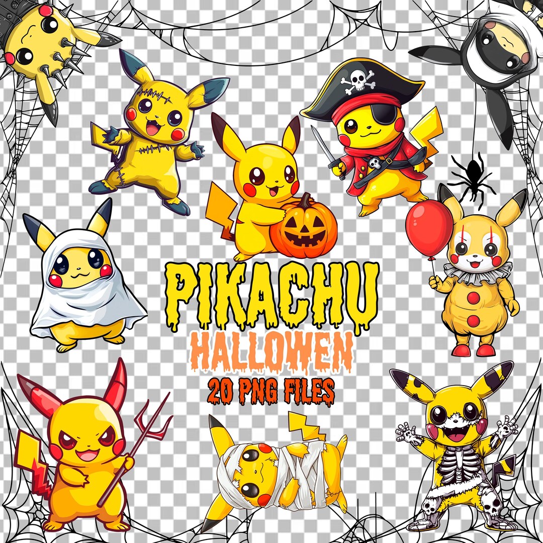 Pikachu Halloween PNG Stickers | Pokémon Clipart (digital Download) - Etsy