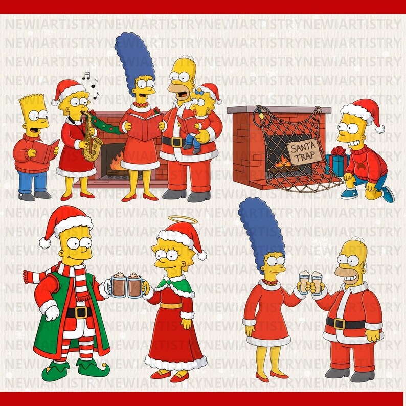 Simpsons Christmas PNG Clipart Bundle, 40 Funny Holiday Cartoons ...