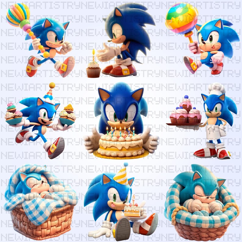 Sonic Birthday Clipart Pack: 40 PNG Designs, Commercial Use (digital ...