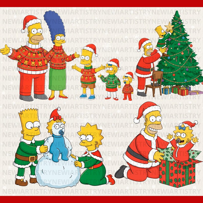 Simpsons Christmas PNG Clipart Bundle, 40 Funny Holiday Cartoons ...