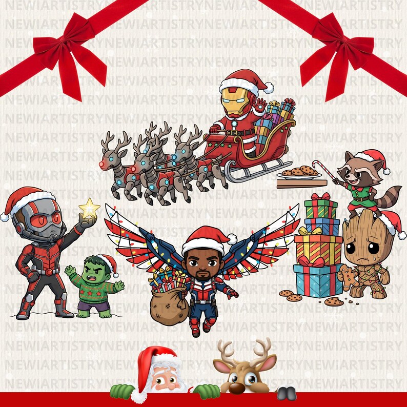 50 Chibi Christmas Superheroes PNG Bundle | Marvel 2D Comic Style ...