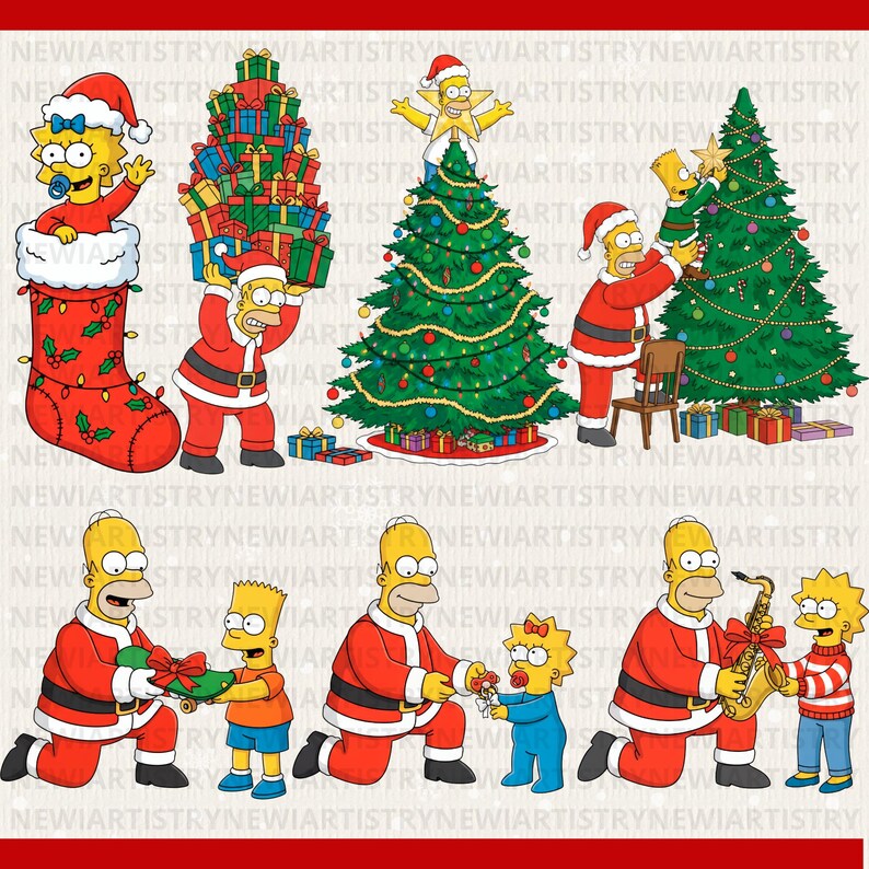 Simpsons Christmas PNG Clipart Bundle, 40 Funny Holiday Cartoons ...