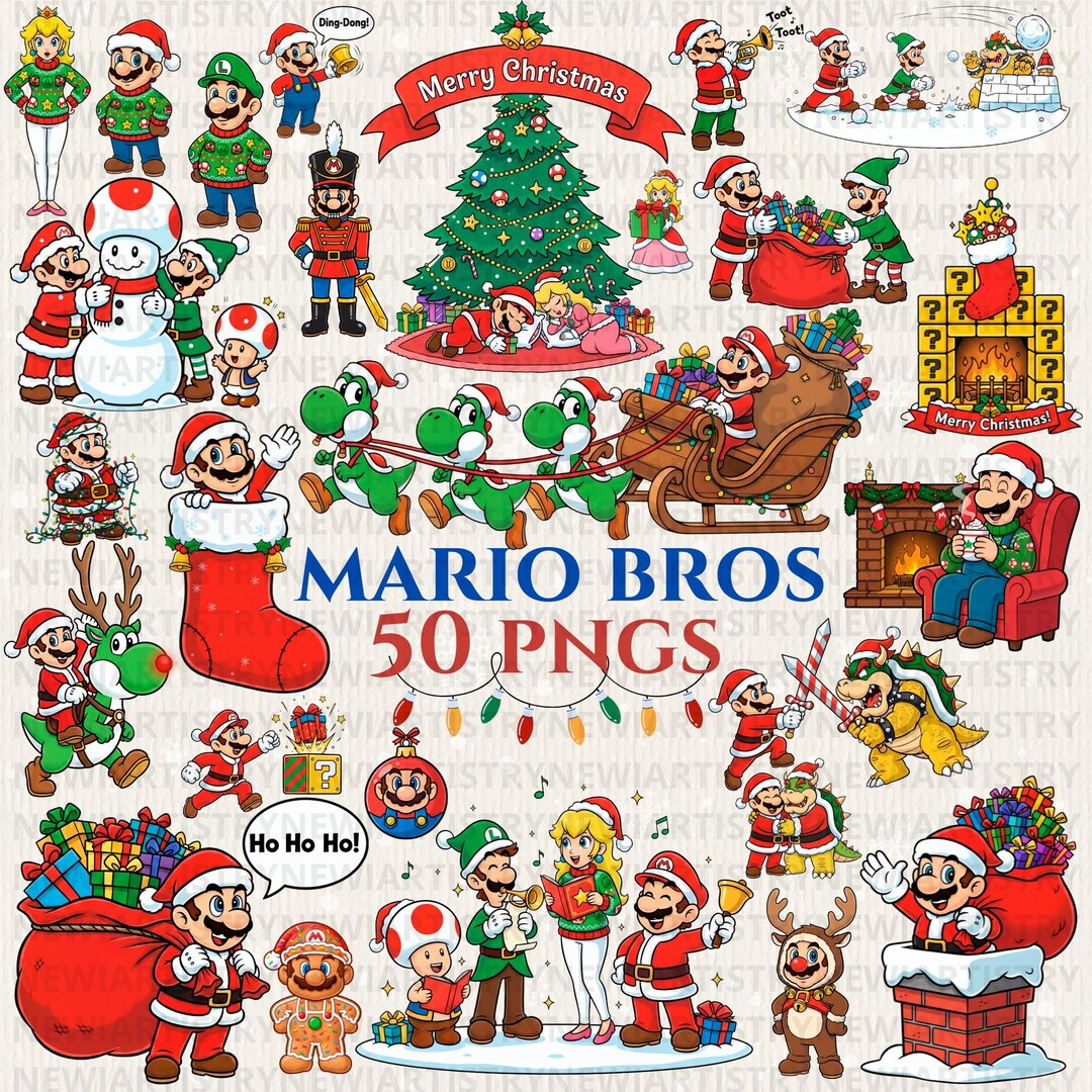 Super Mario Christmas PNG Bundle: Festive Clipart (50 Pngs) (digital ...
