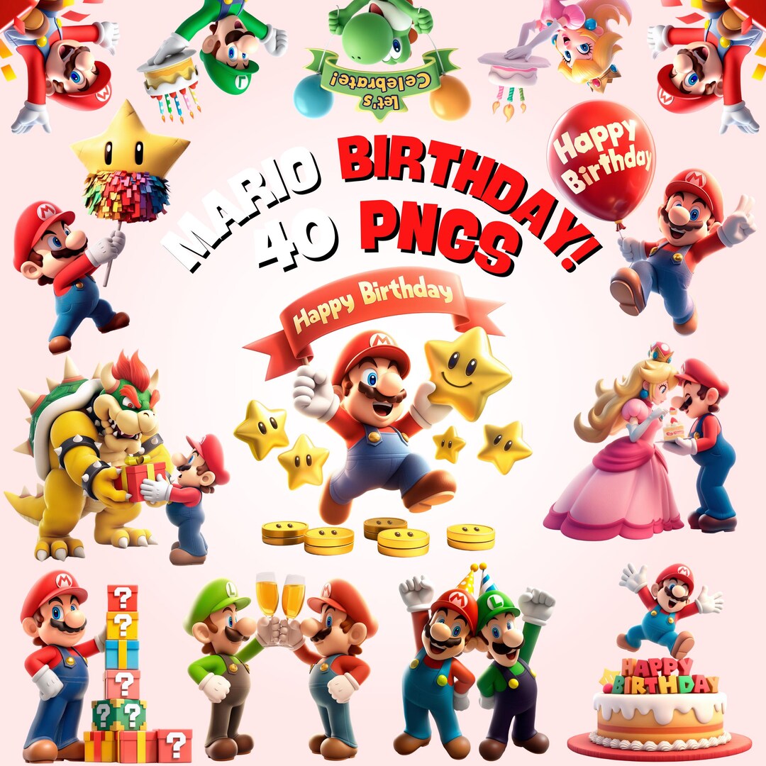 40 PNG Super Mario Bros Birthday Clipart Pack | Birthday Designs for ...