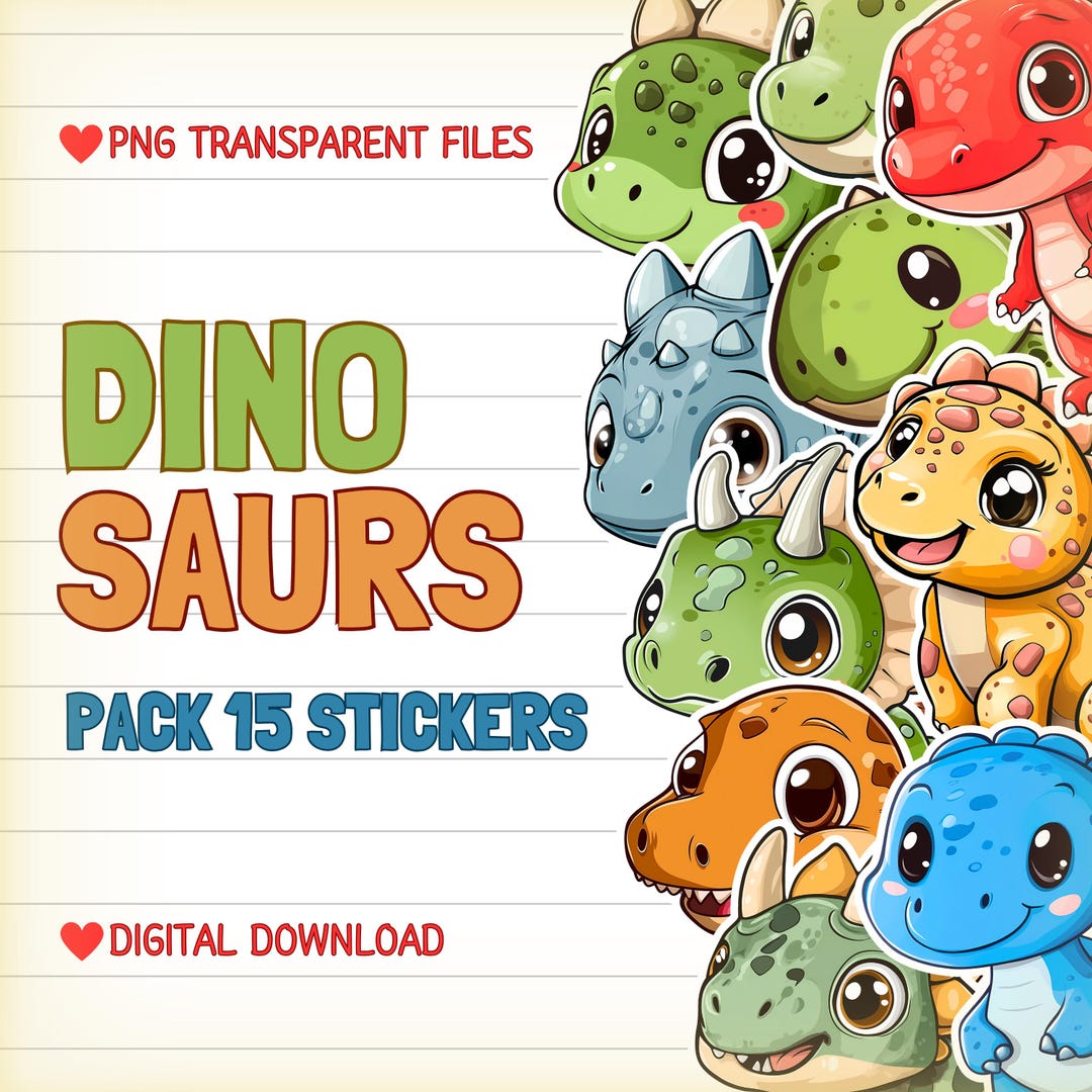 Kawaii Chibi Dinosaur Stickers | 15 PNG Clipart, Commercial Use ...