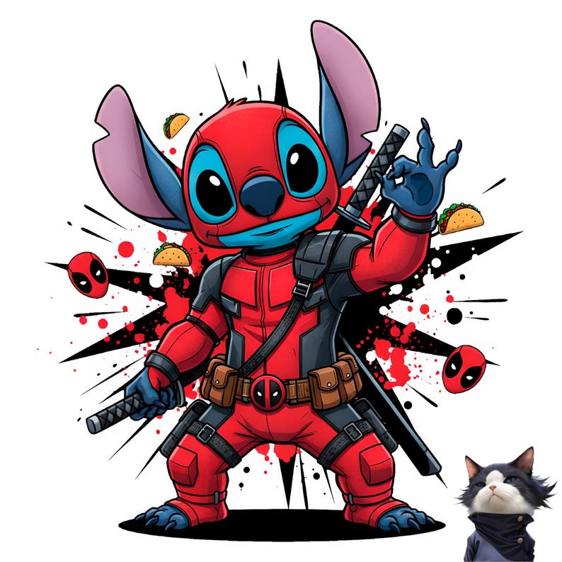 Stitch Deadpool PNG, Arte crossover de superhéroes (Descarga digital ...