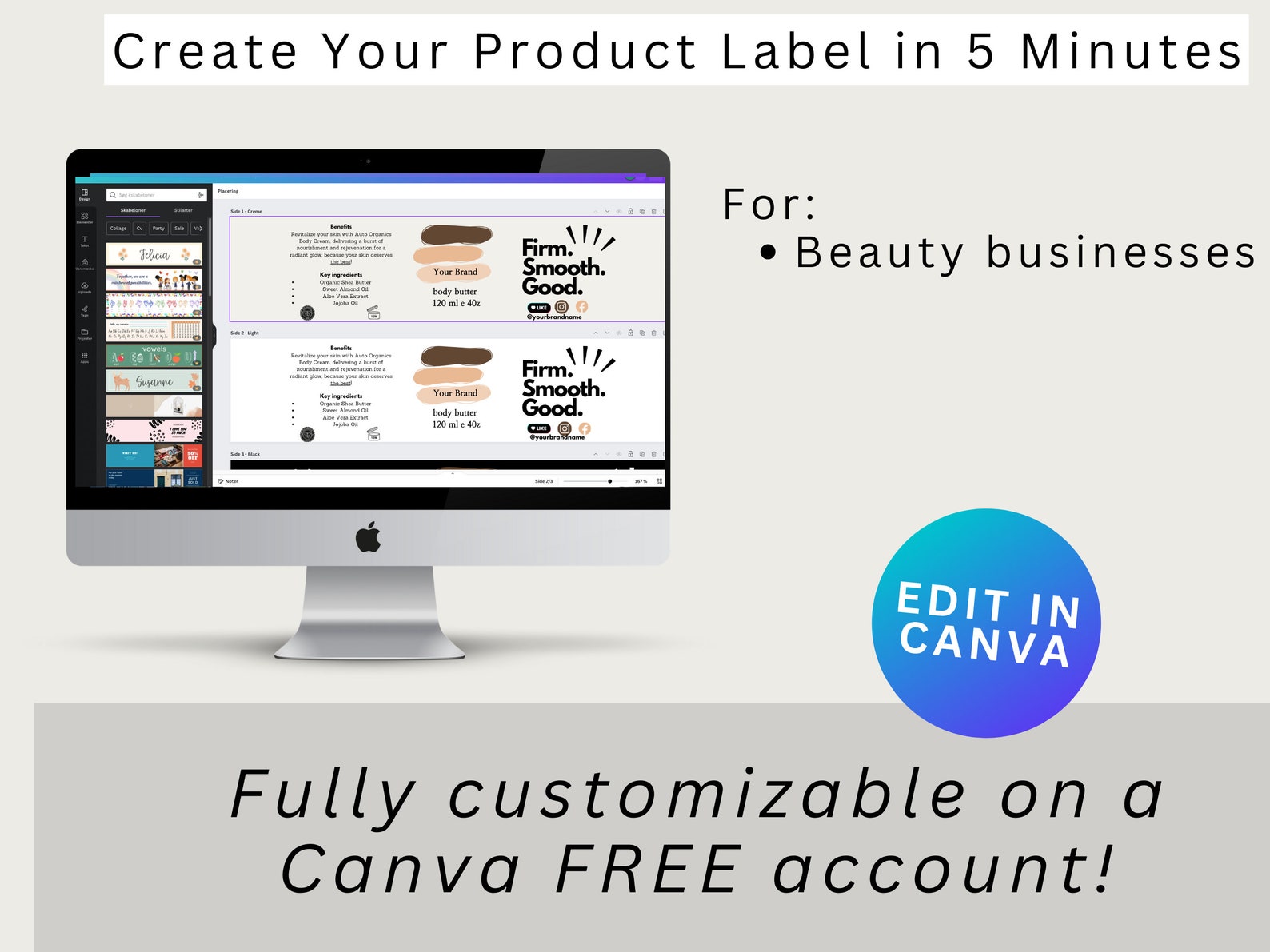 Printable Mason Jar Template Body Butter Label Template Product Label ...