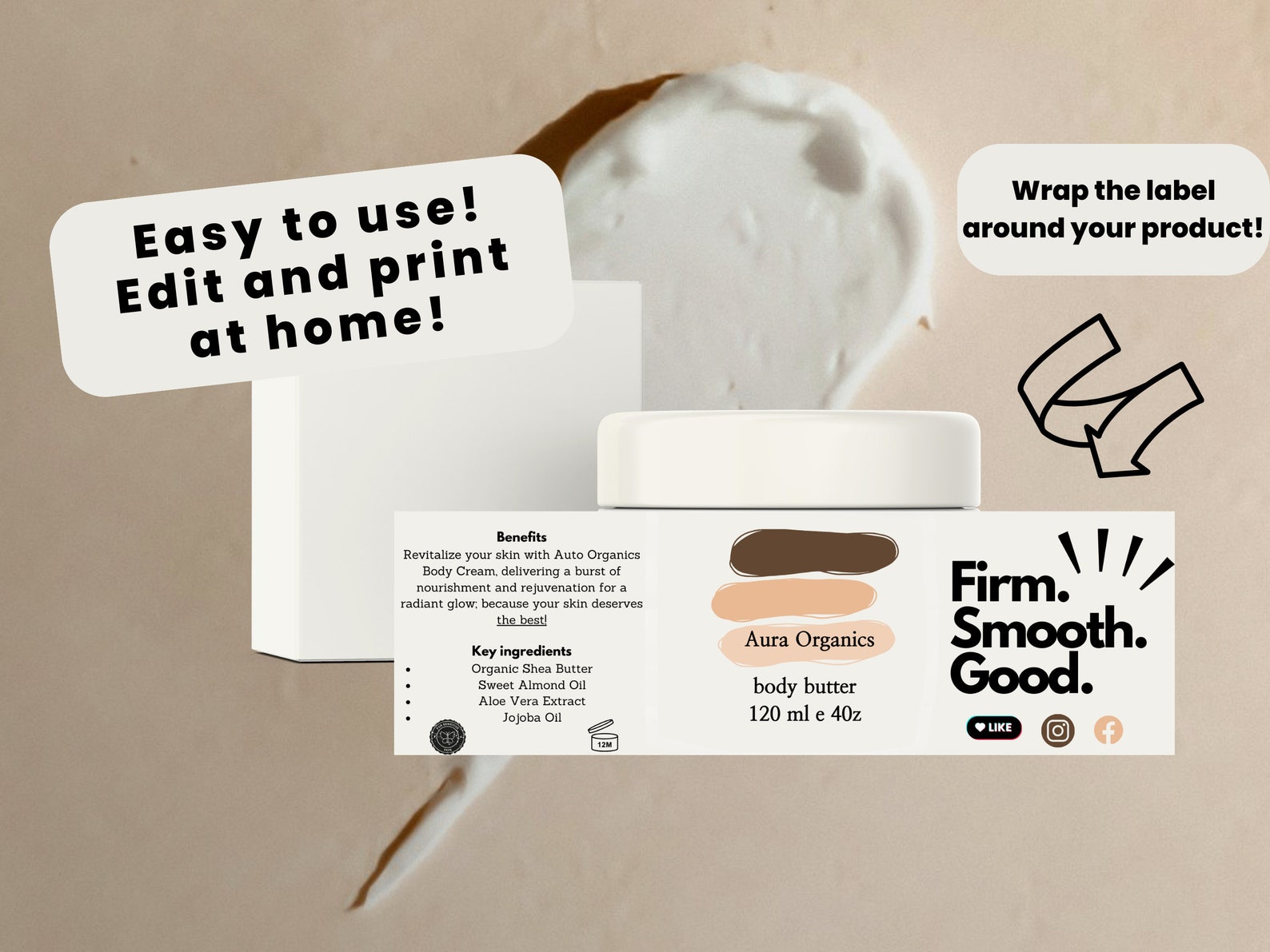 Printable Mason Jar Template Body Butter Label Template Product Label ...