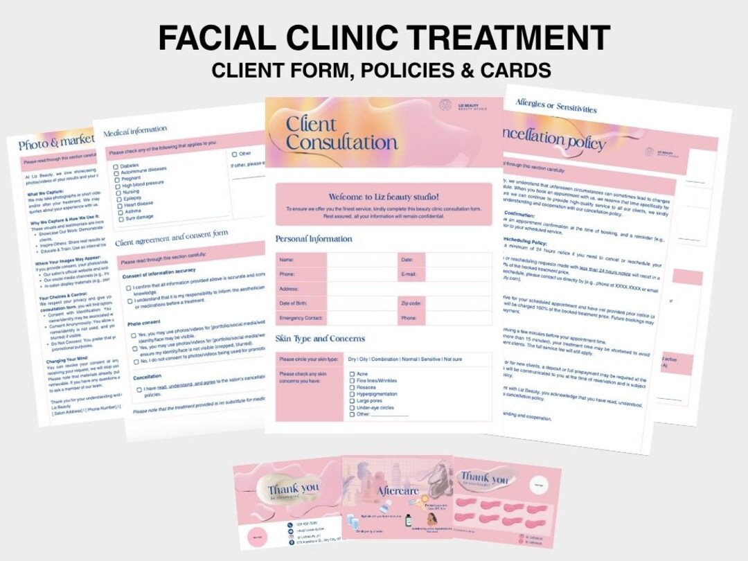 Editable Blush Pink Salon Consultation Form Bundle With Canva Templates ...