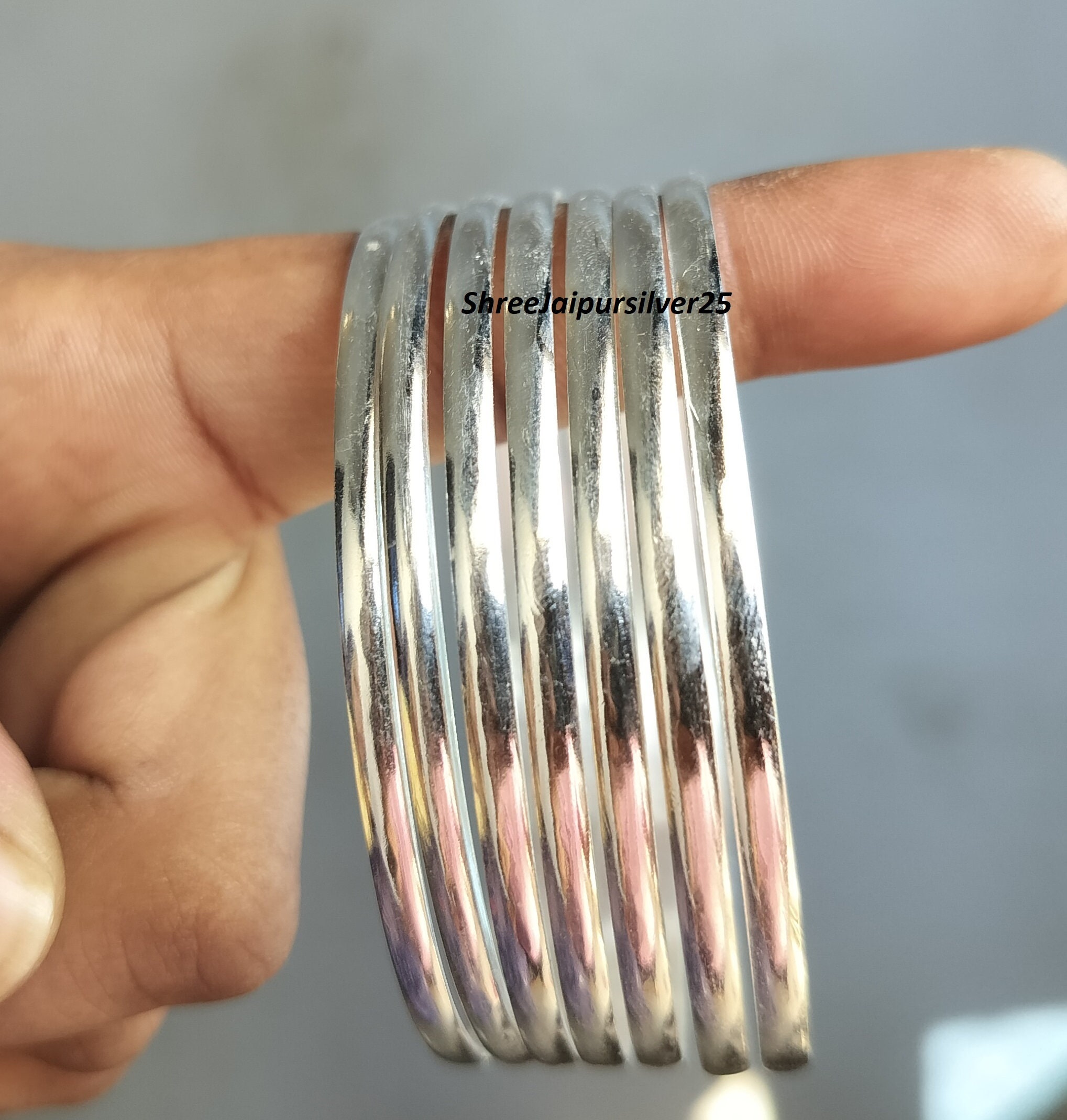 Stacking Bangle, Sterling Silver Bangle Set, Set of 7 Bangles, Thin ...