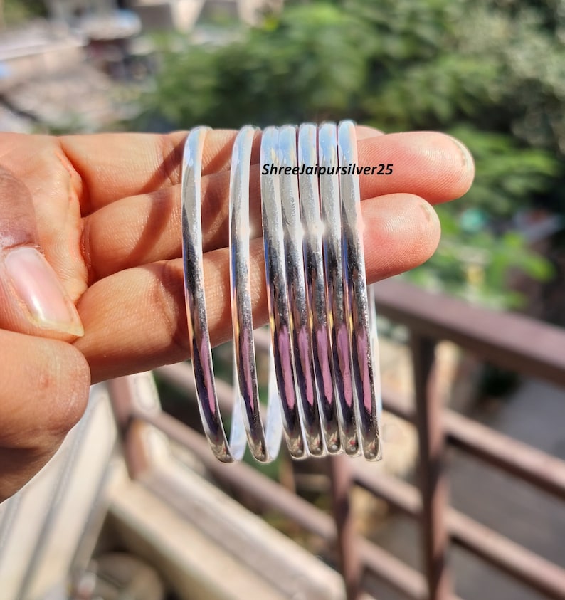Stacking Bangle, Sterling Silver Bangle Set, Set of 7 Bangles, Thin Stacking, Bangles, Silver ...