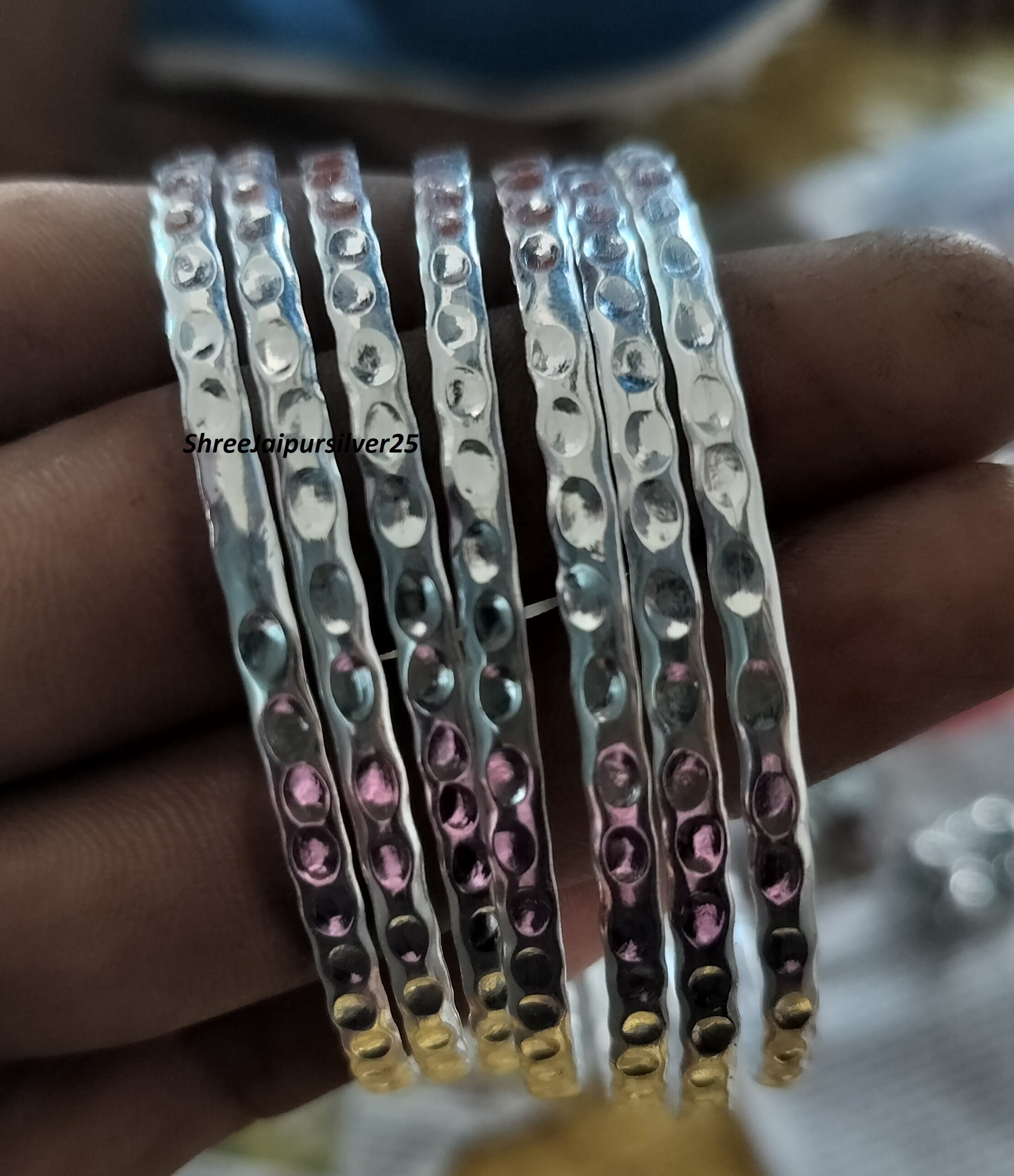 Hammered Solid Sterling Silver Bangles, Set of 7 Bangles, Stackable ...