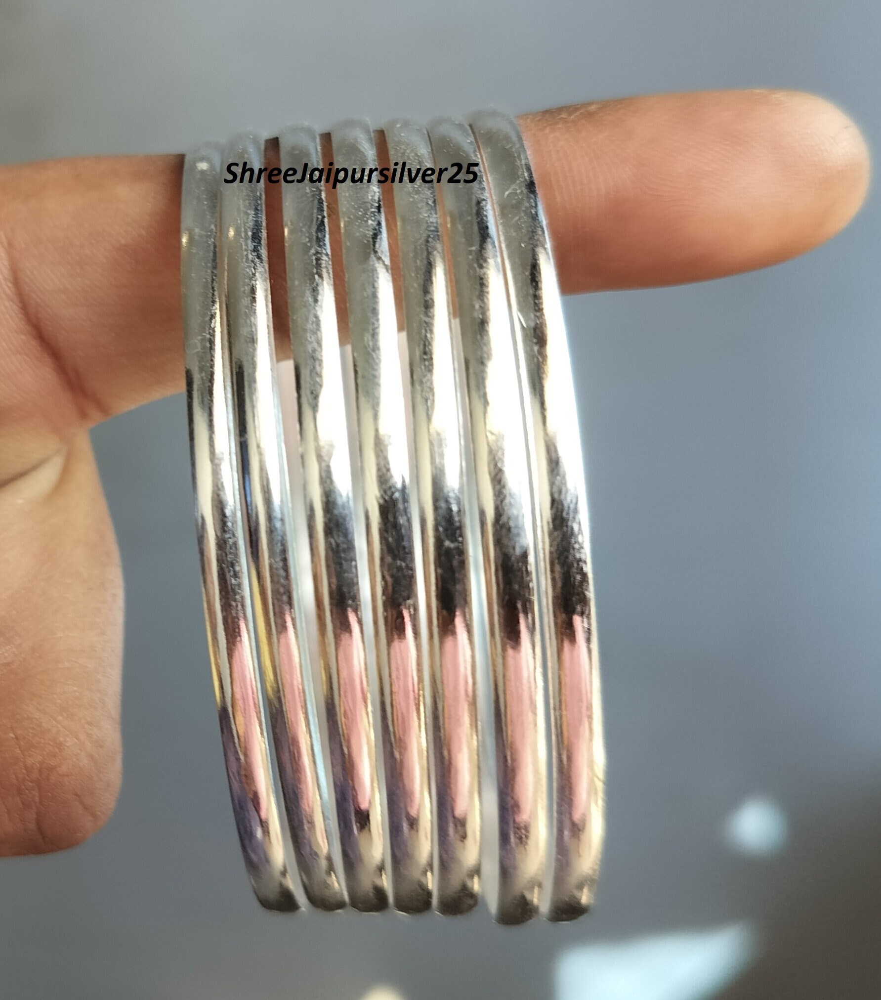 Stacking Bangle, Sterling Silver Bangle Set, Set of 7 Bangles, Thin ...