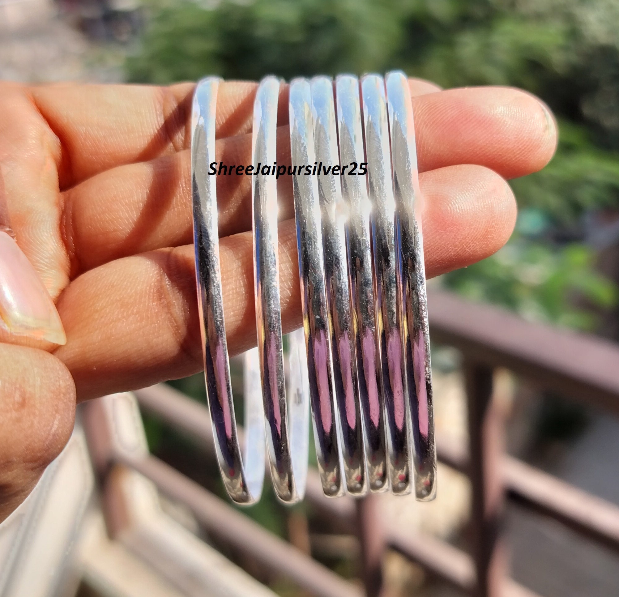 Stacking Bangle, Sterling Silver Bangle Set, Set of 7 Bangles, Thin ...