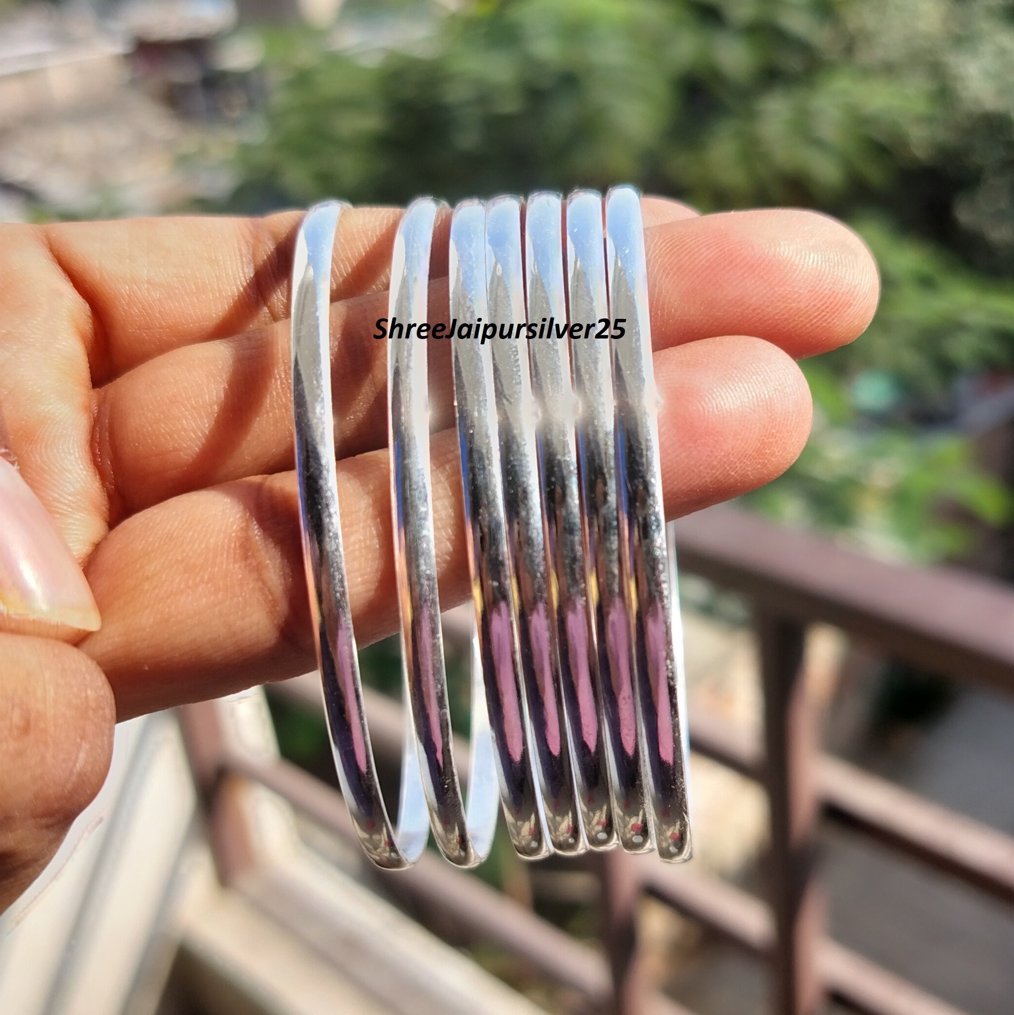 Stacking Bangle, Sterling Silver Bangle Set, Set of 7 Bangles, Thin ...