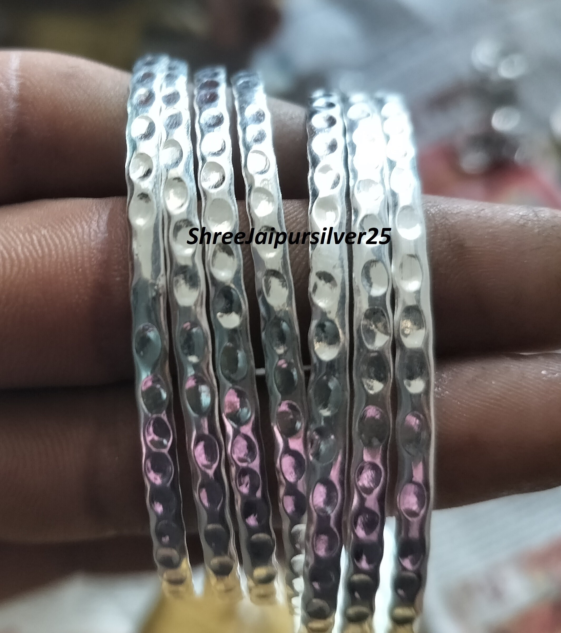 Hammered Solid Sterling Silver Bangles, Set of 7 Bangles, Stackable ...