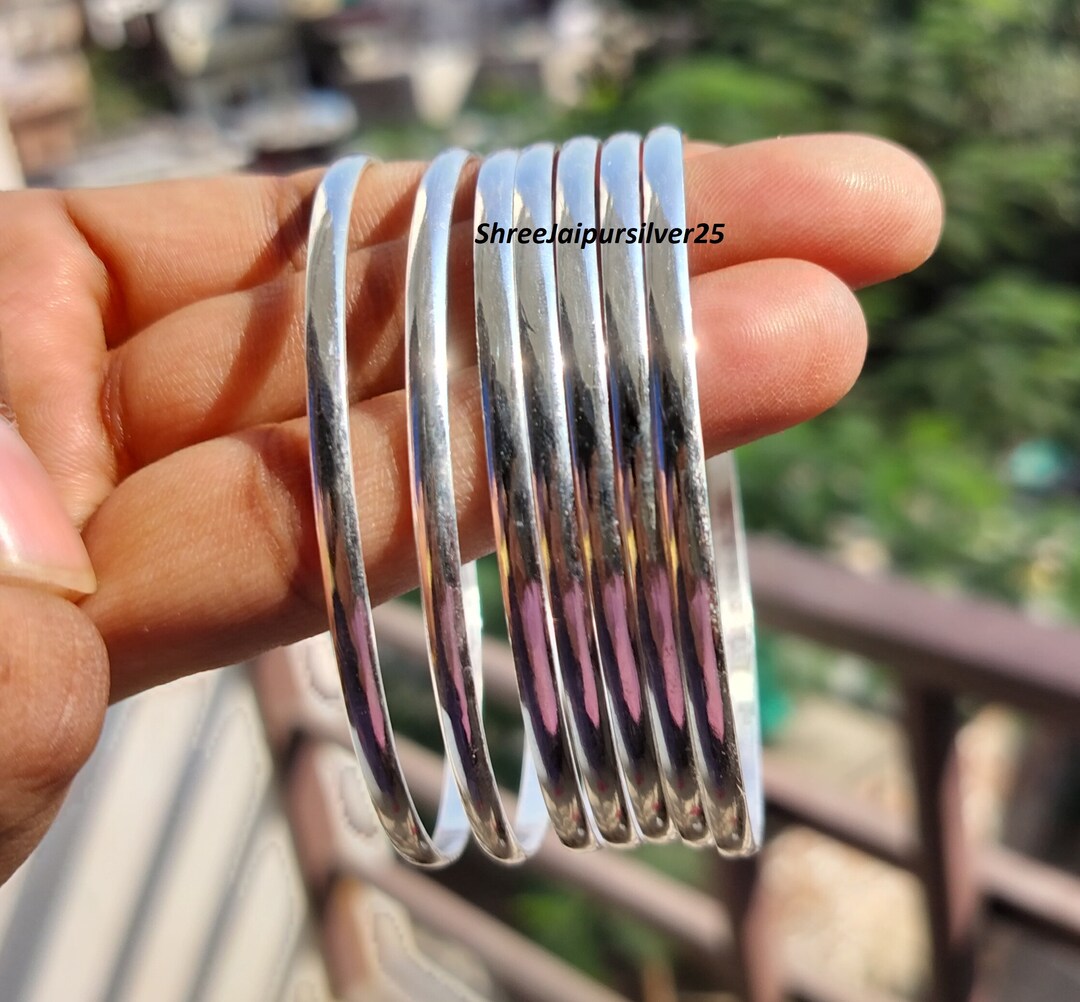 Stacking Bangle, Sterling Silver Bangle Set, Set of 7 Bangles, Thin ...