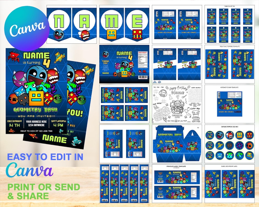Geometry Dash Printable Birthday Kit | Party Favors | Kids Birthday ...