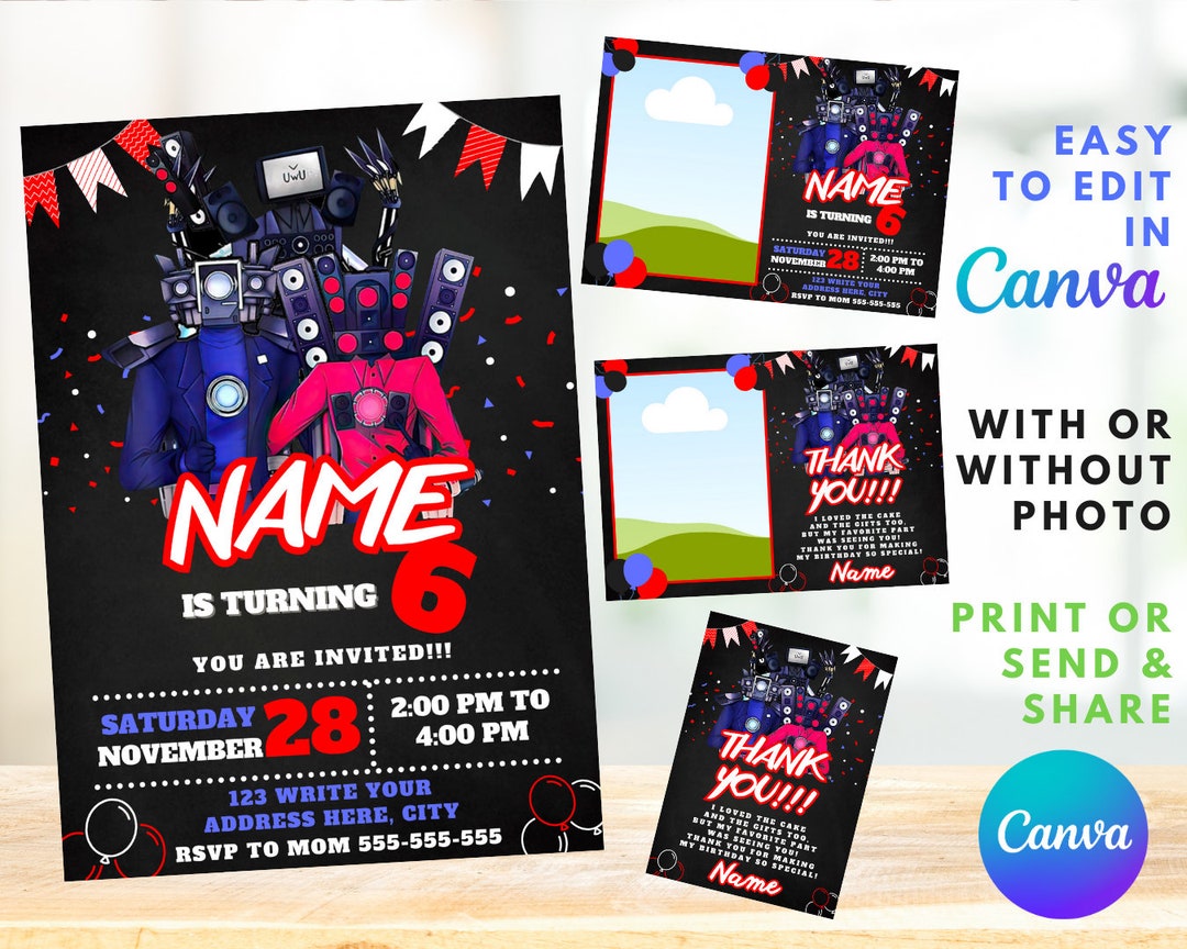 Skibidi Party Birthday Invitation | Kids Birthday Invite | Canva ...