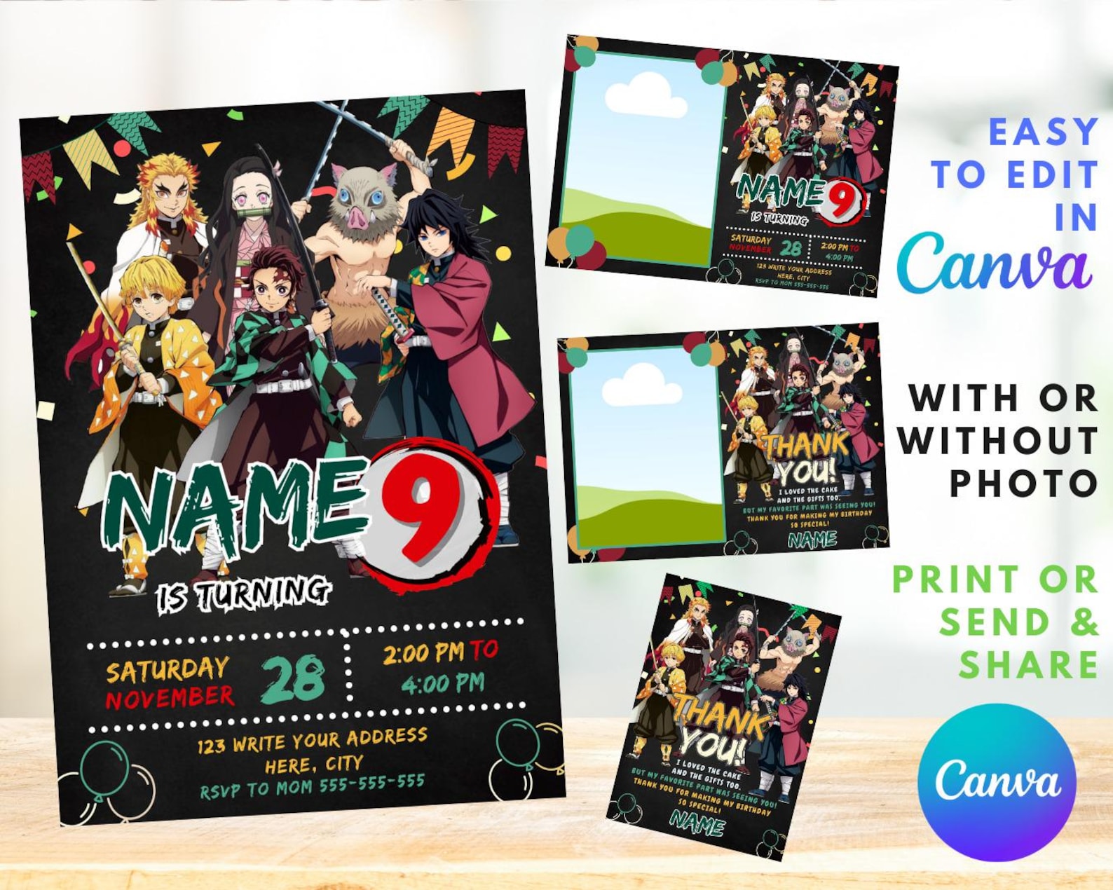 Demon Slayer Birthday Invitation | Kids Birthday Invite | Canva Digital ...