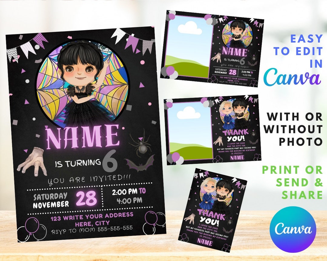 Wednesday Birthday Invitation | Kids Birthday Invite | Canva Digital ...