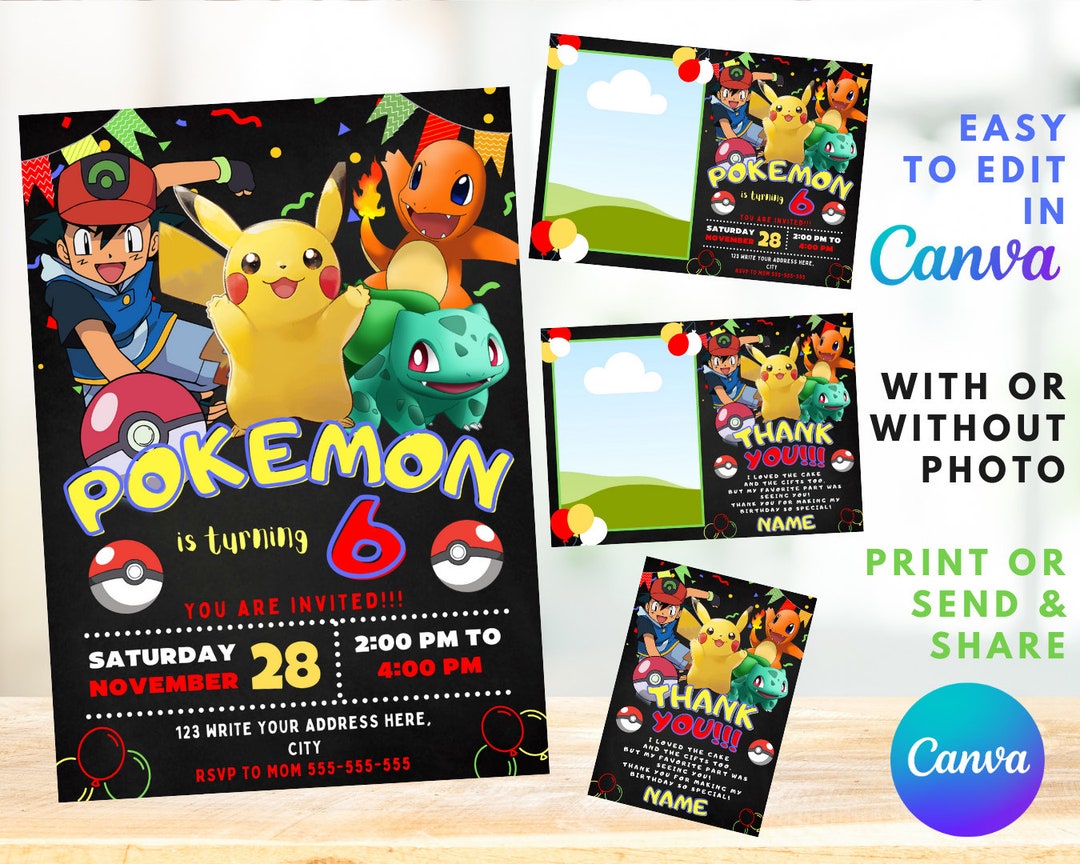 Pokémon Birthday Invitation Kids Birthday Invite Canva - Etsy