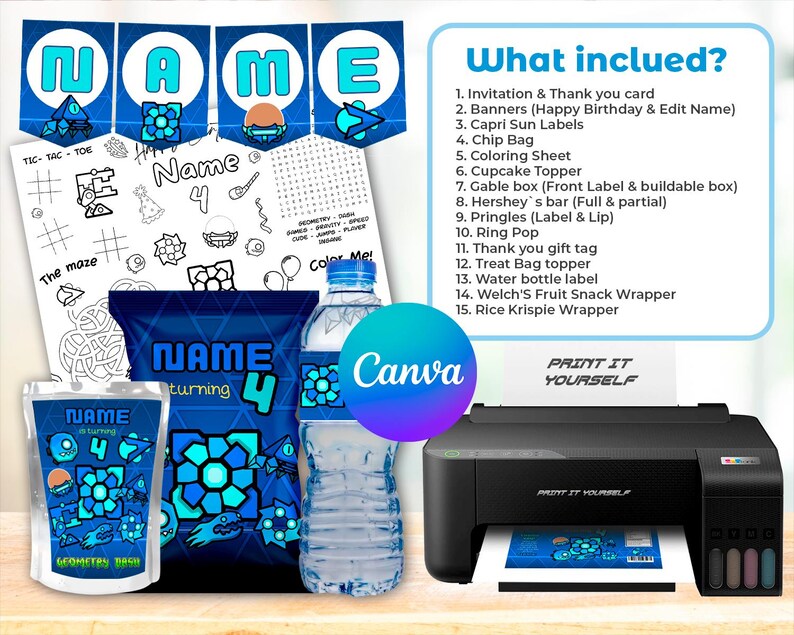 Geometry Dash Printable Birthday Kit | Party Favors | Kids Birthday ...