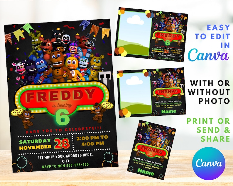 FNAF Birthday Invitation | Five Nights at Freddy's Invite | Canva ...