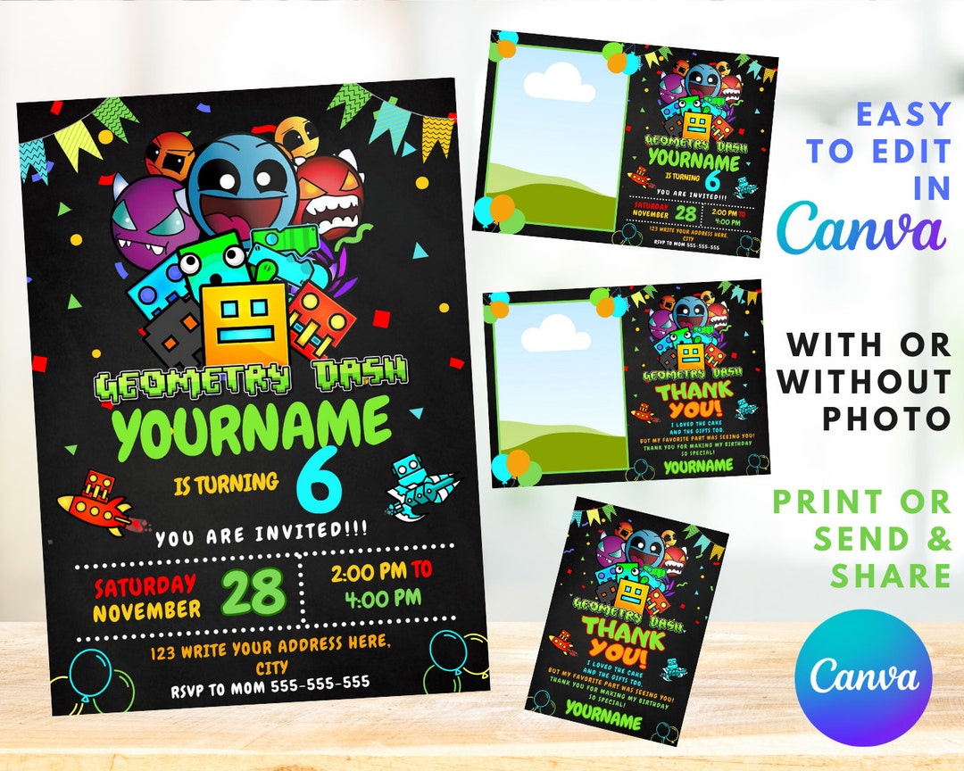Geometry Dash Birthday Invitation | Kids Birthday Invite | Canva ...