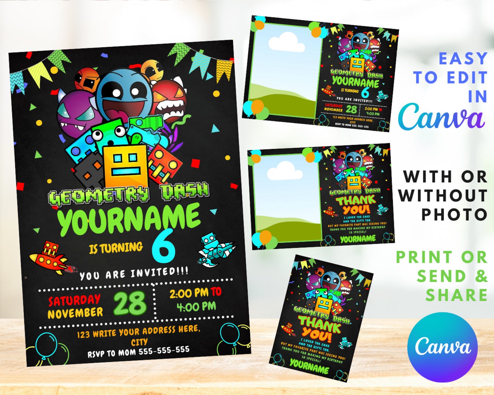 Geometry Dash Birthday Invitation | Kids Birthday Invite | Canva ...