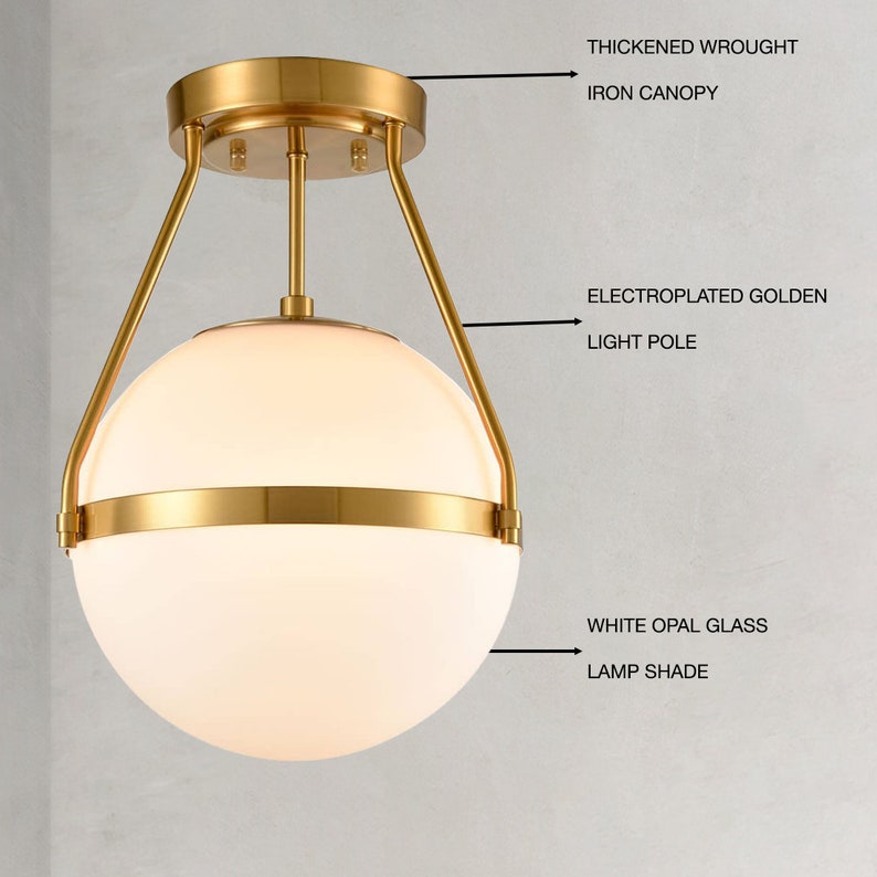 Messina Globe Semi Flush Ceiling Light 1-light, Milk Glass Shade - Etsy