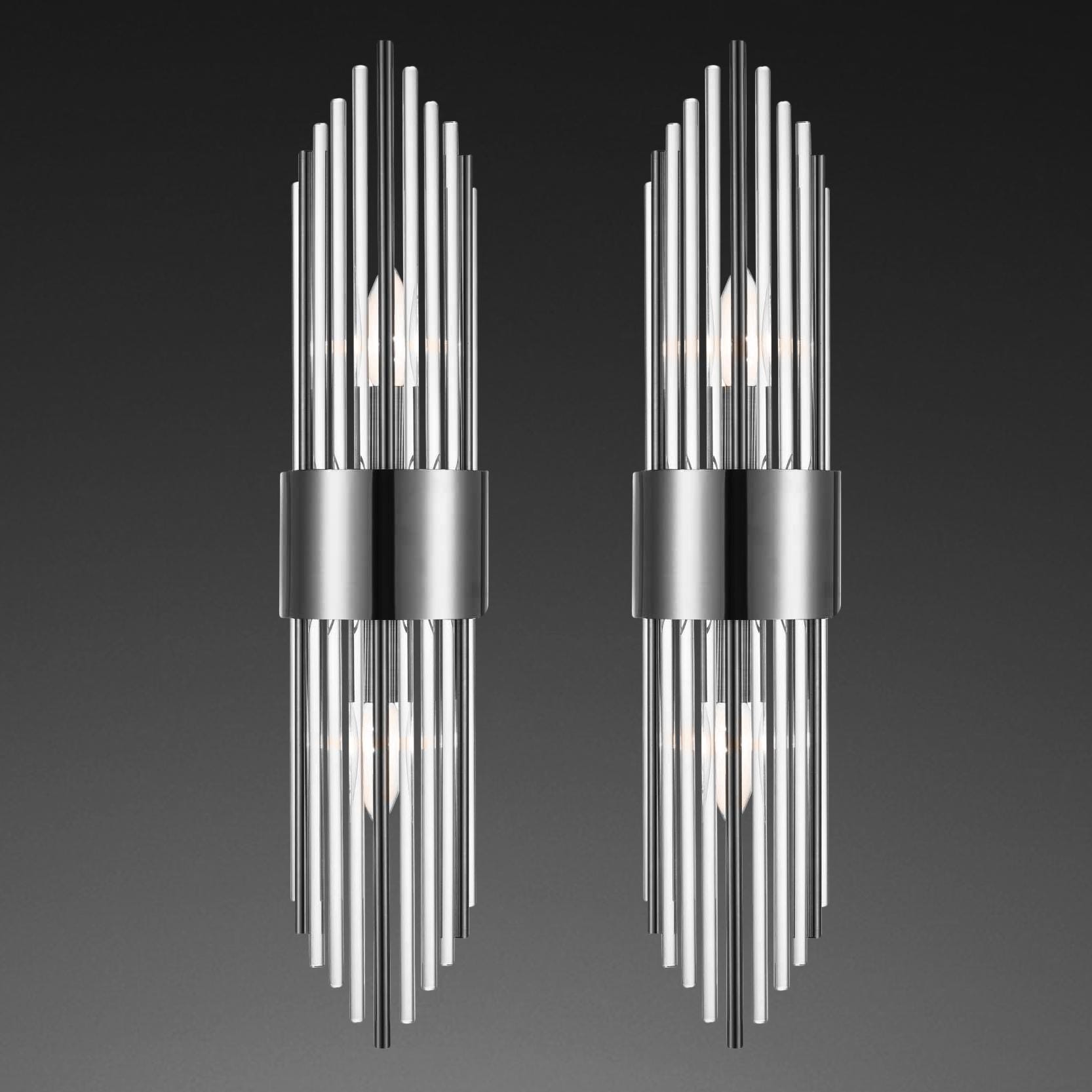 Cipriani Modern Metal Wall Sconce With Crystal Clear Glass Rods, Set of ...
