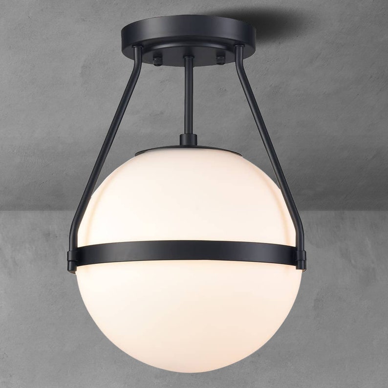 Messina Globe Semi Flush Ceiling Light 1-light, Milk Glass Shade - Etsy