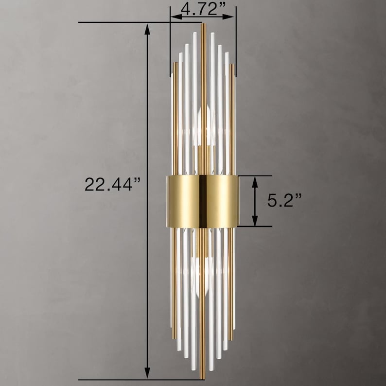 Cipriani Modern Metal Wall Sconce With Crystal Clear Glass Rods, Set of ...