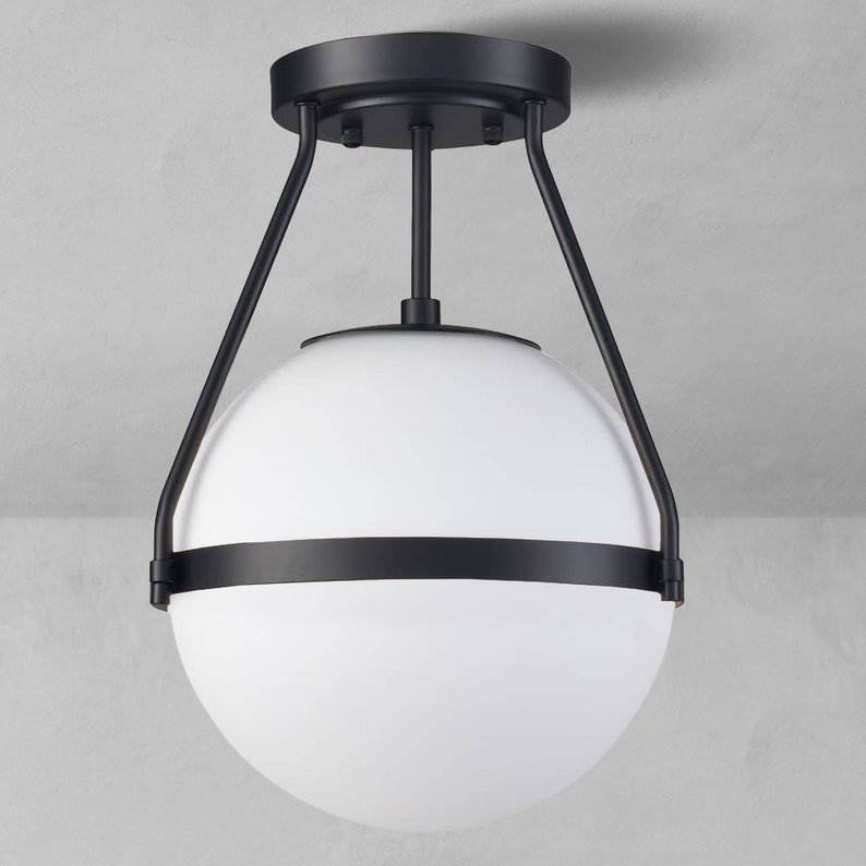 Messina Globe Semi Flush Ceiling Light 1-light, Milk Glass Shade - Etsy