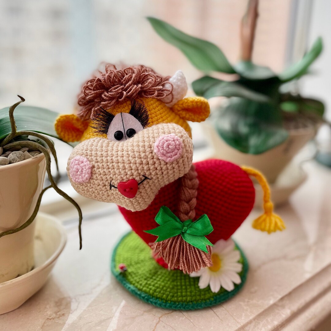 Crochet Pattern Cow in English. Valentine's Day Gift Heart-shaped Cow ...