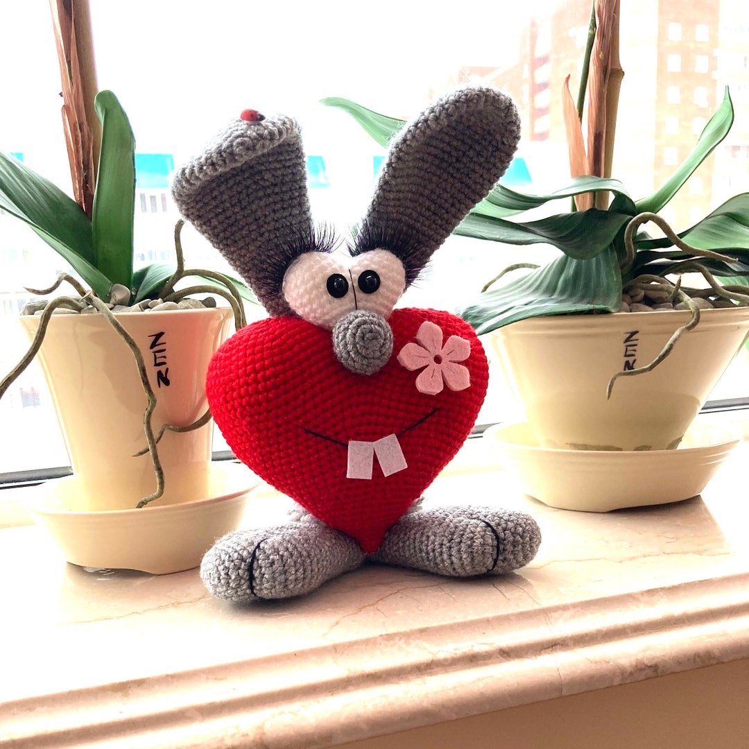 Crochet Pattern Rabbit in Eng. Heart-shaped Bunny Valentine's Day Gift ...