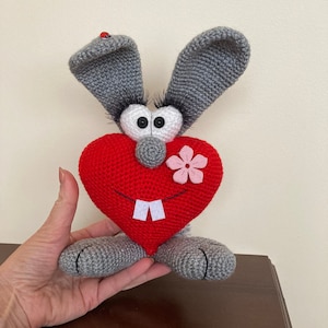 Crochet Pattern Rabbit in Eng. Heart-shaped Bunny Valentine's Day Gift ...