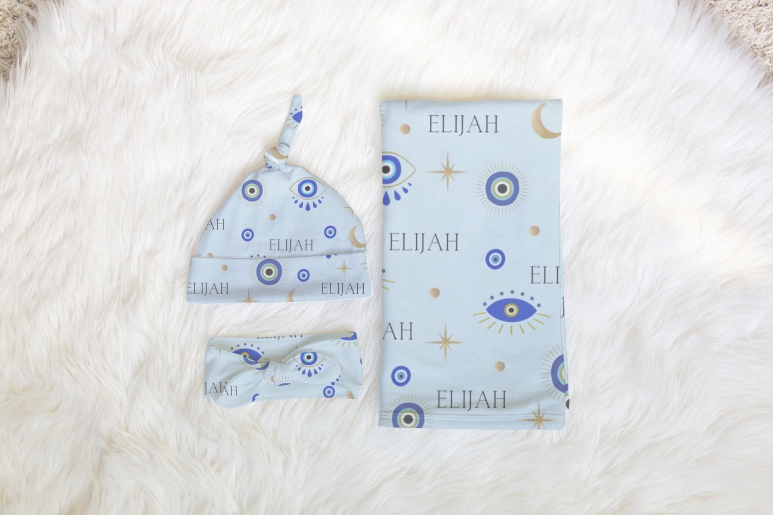 Evil Eye Swaddle Set, Evil Eye Baby Blanket, Personalized Egyptian Evil ...