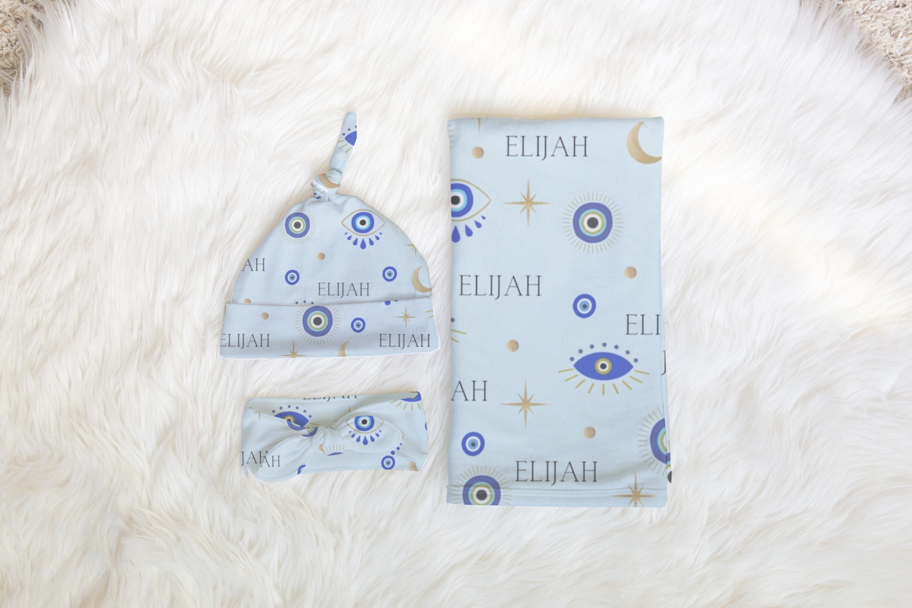 Evil Eye Swaddle Set, Evil Eye Baby Blanket, Personalized Egyptian Evil ...