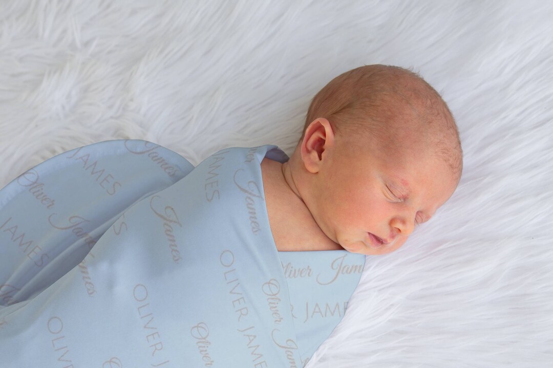 Personalized Baby Blue Swaddle Blanket Hat Set Headband Newborn Baby ...