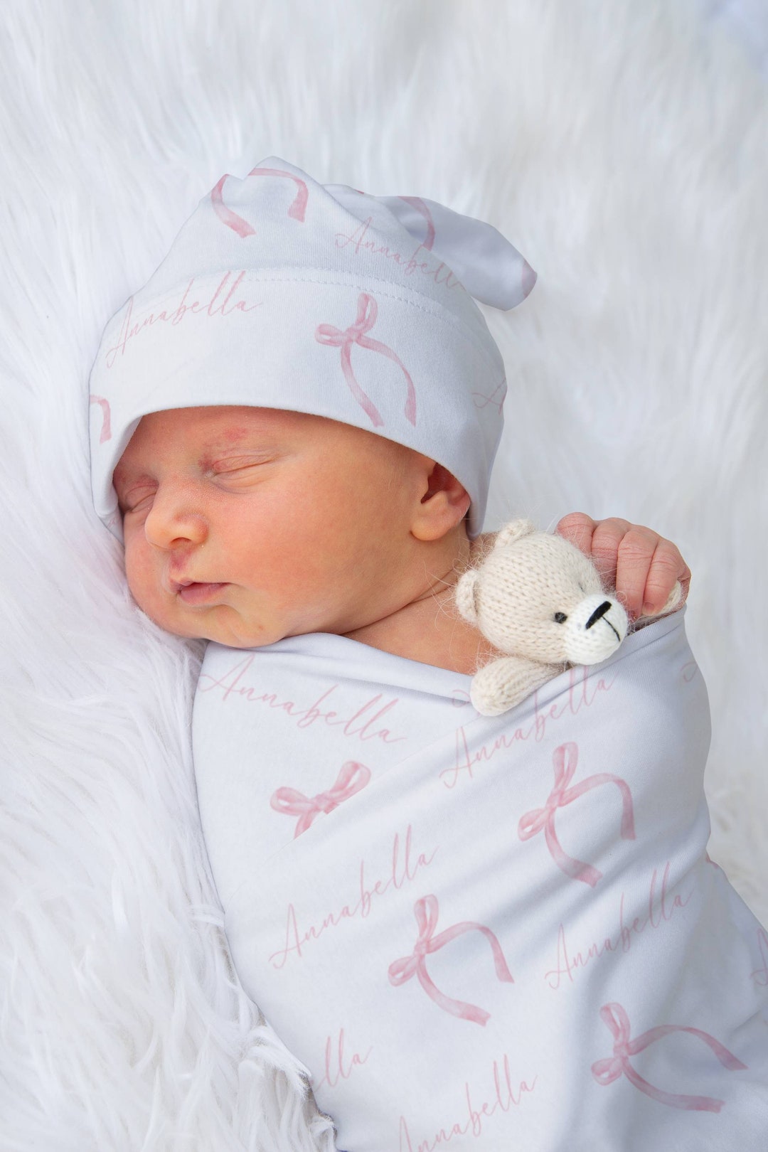 Personalized Pink Bow Swaddle Blanket Pink Bow Name Baby Blanket ...